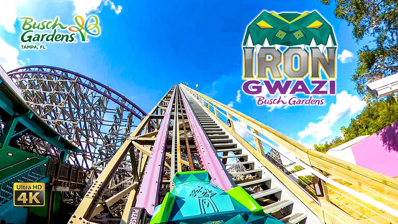 2022 Iron Gwazi Roller Coaster On Ride Front Seat 4K POV Busch Gardens ...