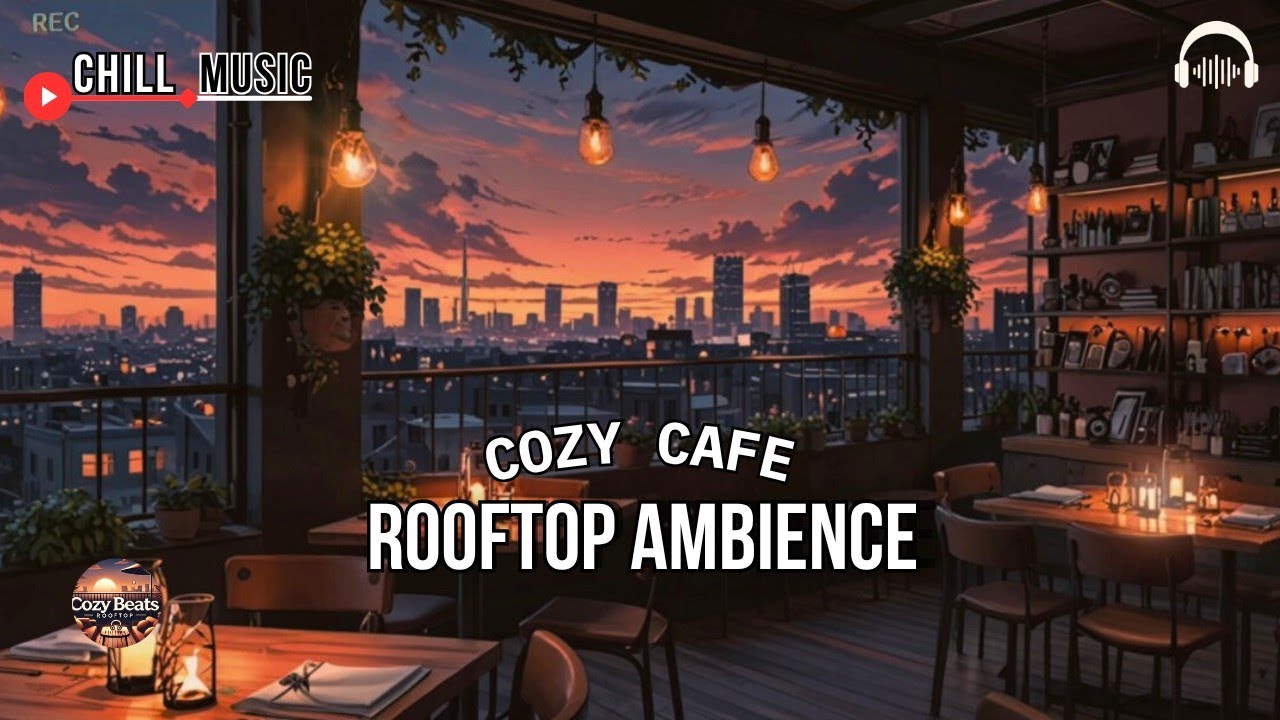 Relaxing Sunset Rooftop Ambience | Chill Cafe Lofi Jazz for Evening ...
