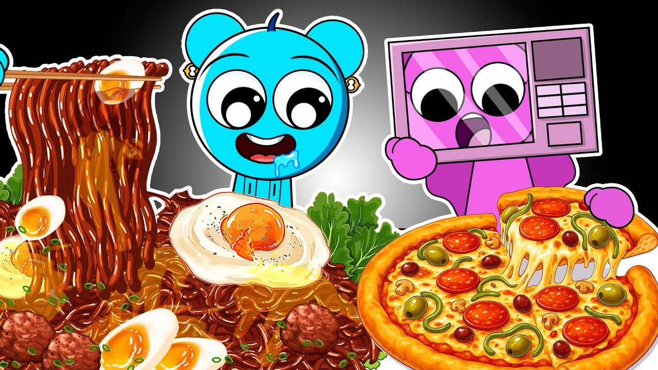 Sky vs Lily Eating Cheese Potato Pizza with Spicy Jjapagetti ...