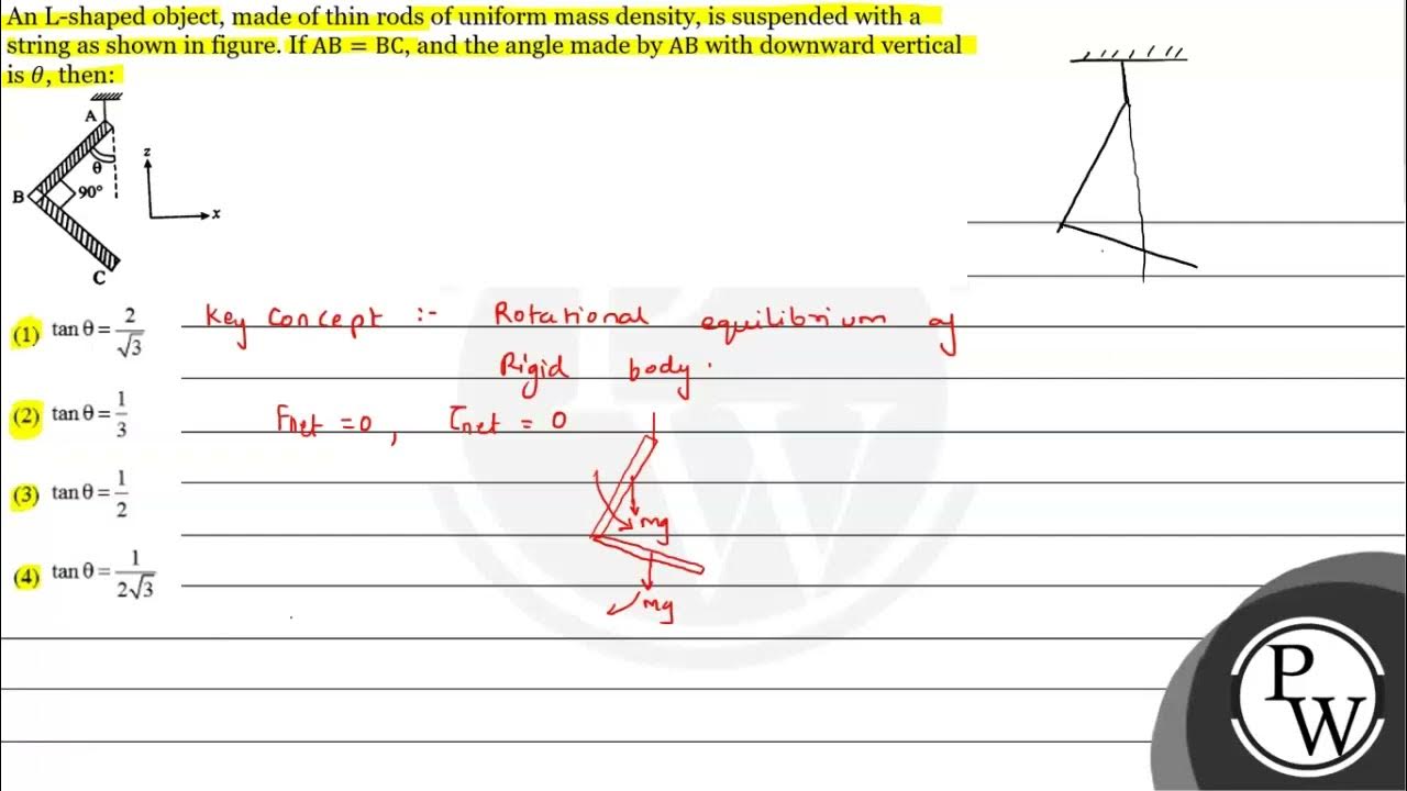 An L-shaped object, made of thin rods of uniform mass density, is ...