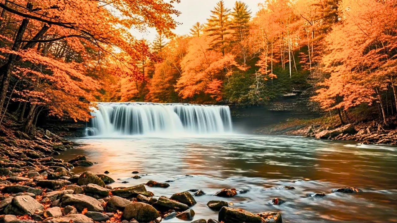 🌲 Waterfall White Noise & Autumn Ambience – Relaxing Fall Sounds for ...