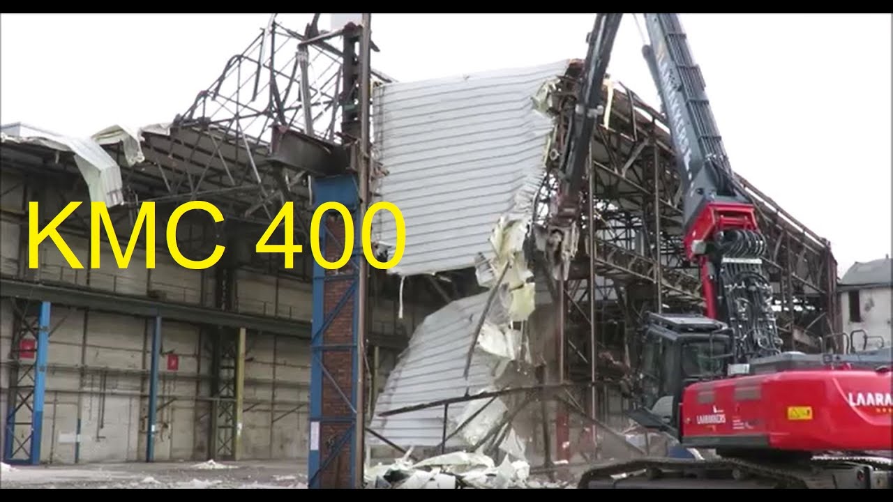 Excavator Hitachi 350 - KMC 400 longfront demolition site - YouTube
