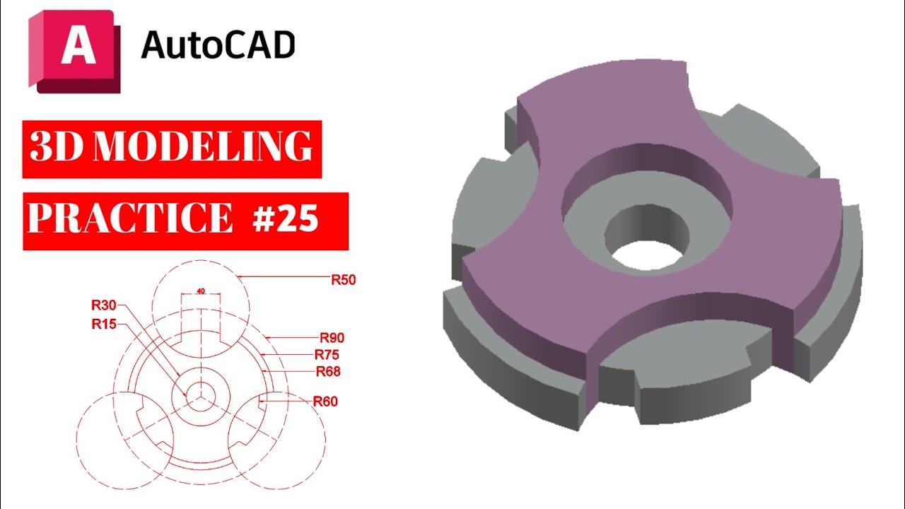 AUTOCAD 3D basic modeling for practice work #25 - YouTube