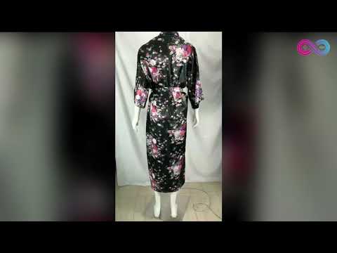 Silk Kimono Robe │Gorgeously printed with floral sakura pattern, Made with soft, smooth satin