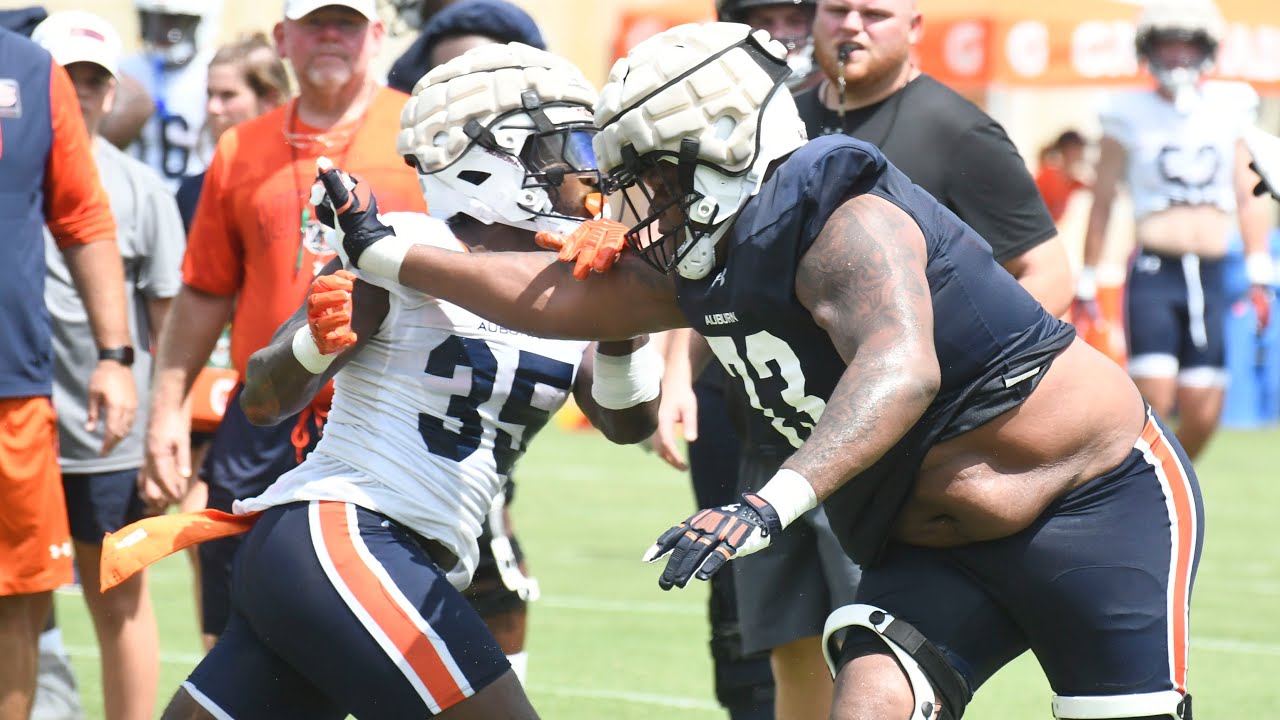 Auburn fall camp OL vs DL 1-on-1s (practice 2) - YouTube