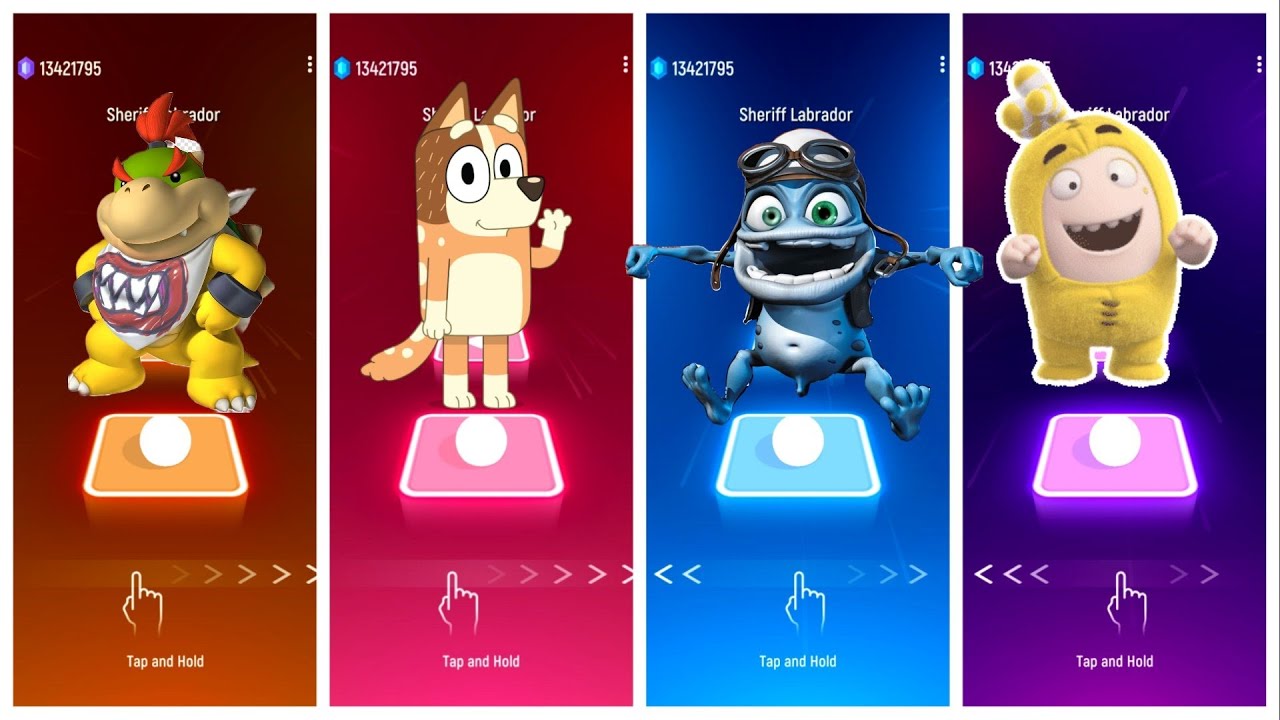 BOWSER PEACHES 🆚 BLUYE BINGO 🆚 CARZY FROG 🆚 ODBODES YELLOW TILES HOP ...