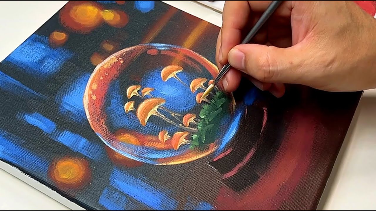 Painting a realistic Magic Garden Crystal Ball, Acrylic - YouTube