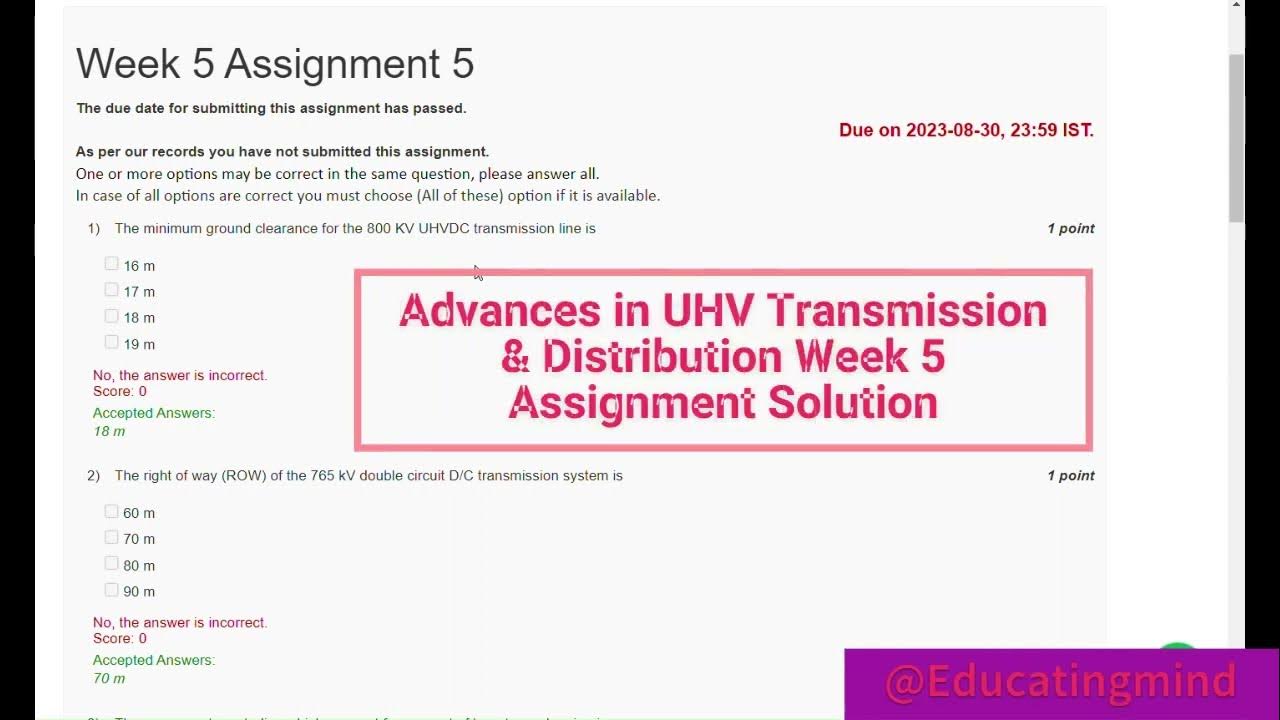Advances in UHV Transmission & Distribution Week 5 Assignment Solution NPTEL - YouTube