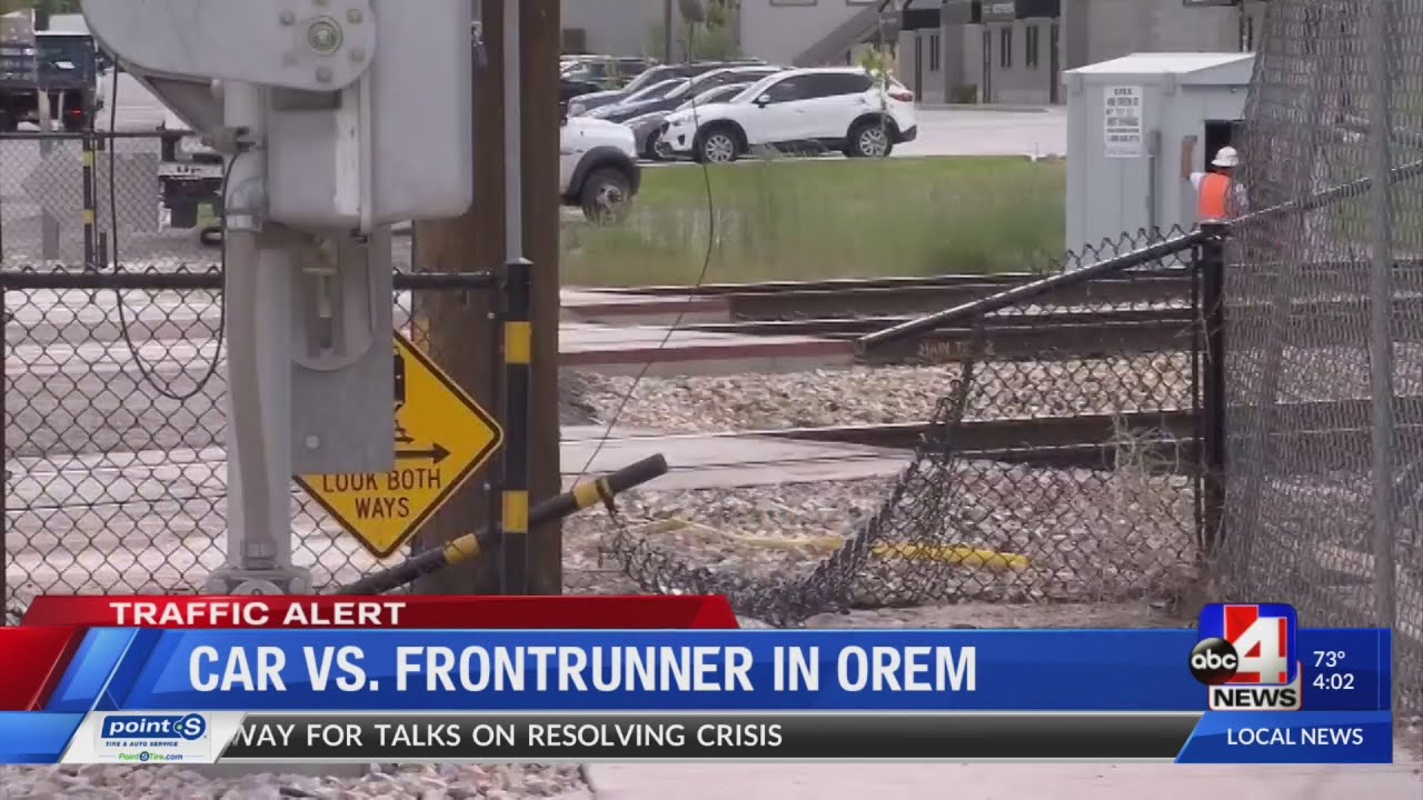 Car colides with FrontRunner train in Orem - YouTube