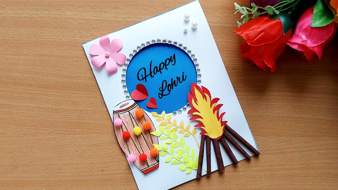 Lohri Greeting card/Lohri card idea/How to make Lohri greeting card ...