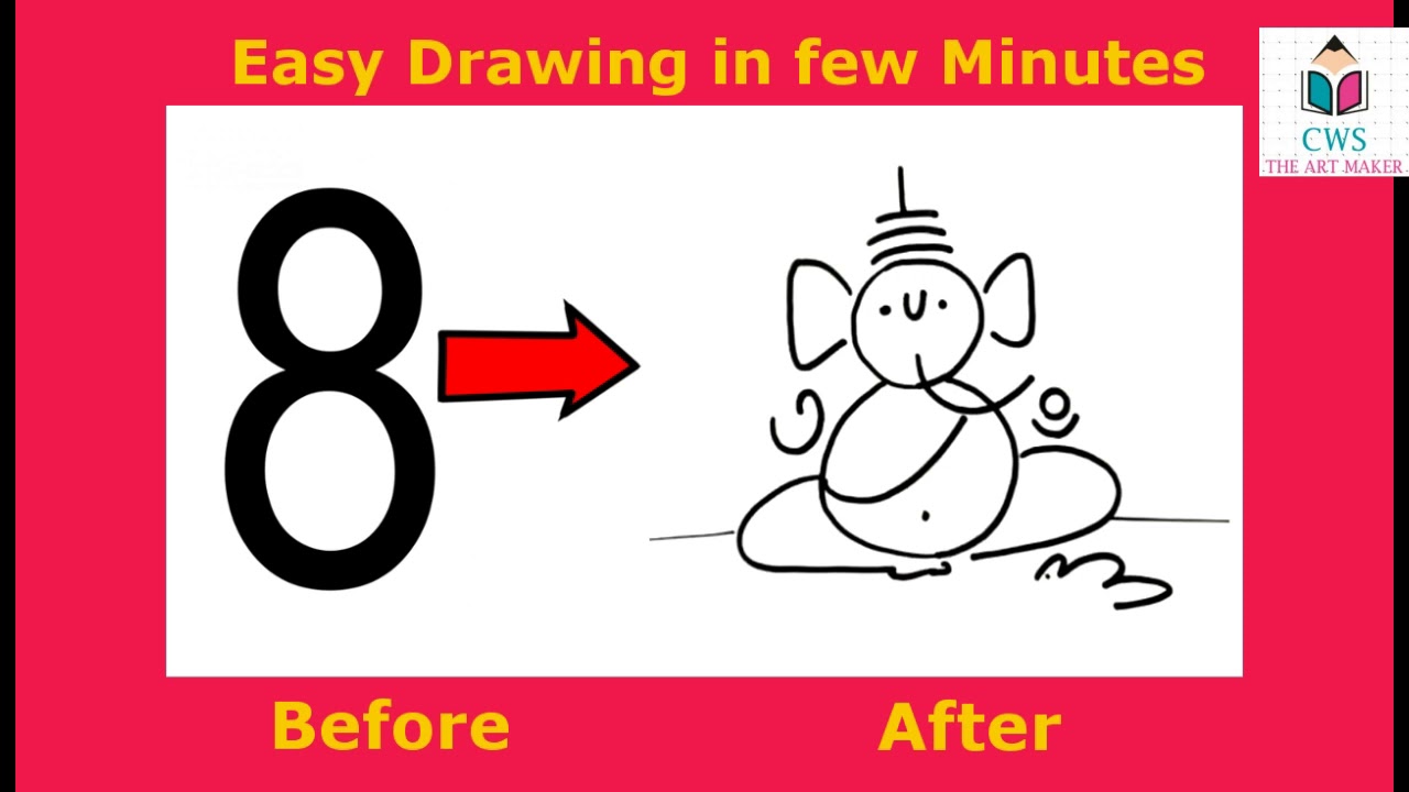 How To Draw Ganesh Using Number "8" | kids Easy Art | Numbers drawing ...