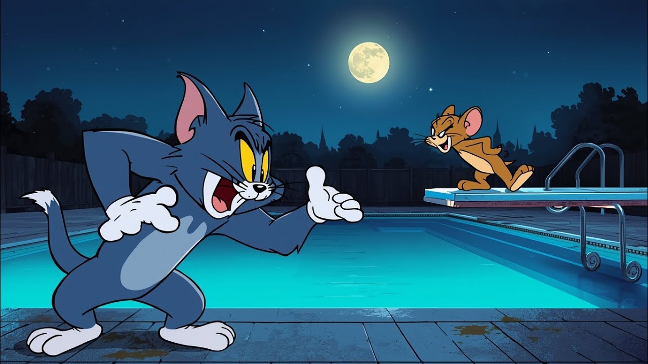 Tom and Jerry Moonlight Pool Party 🌙 | Funny Kids Poem with Splash ...