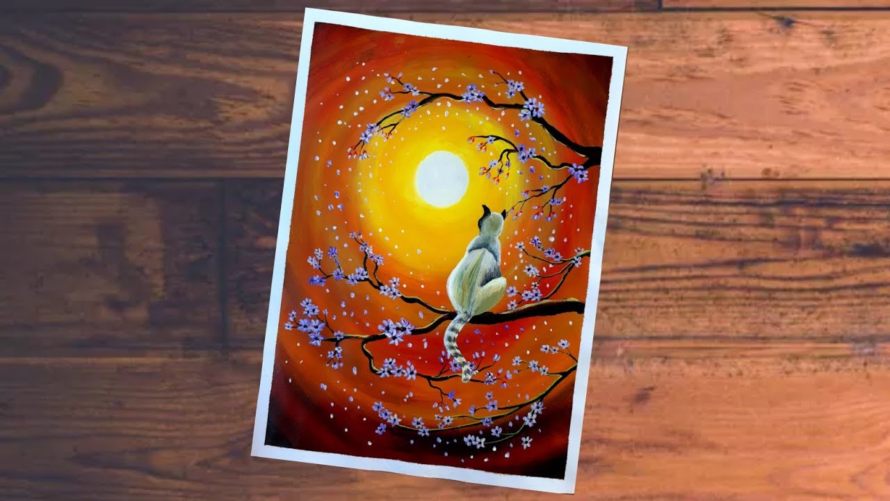 Cat On Branch Night Painting | Color Magic - YouTube
