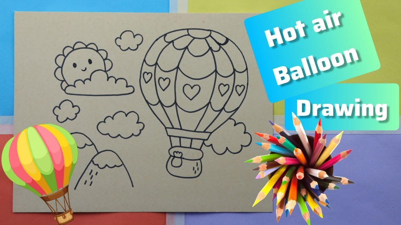 How to draw Hot air Balloon in the Sky , for kids & Toddlers| Easy and ...