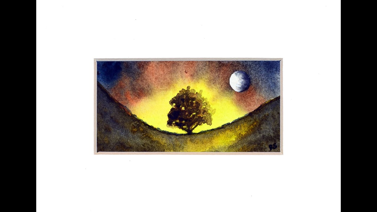 The Moon over Sycamore Gap. A great watercolour painting by the Arty ...