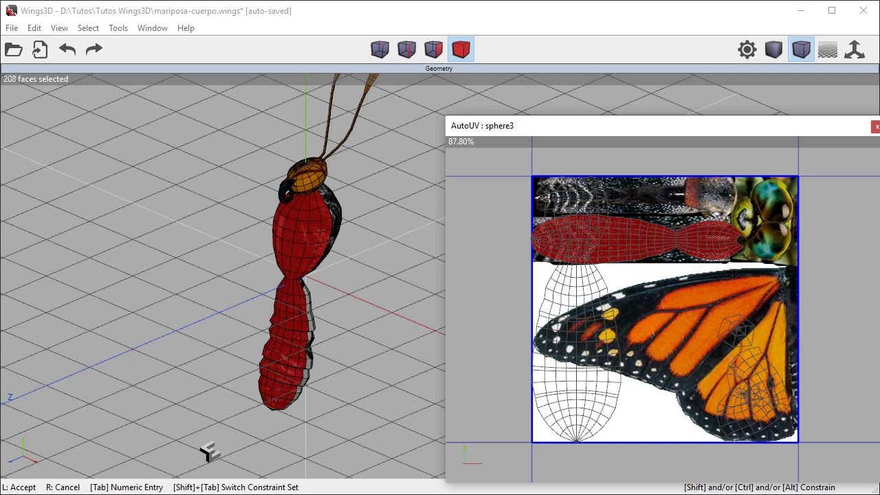 Wings3D: UV mapping. Agregando textura al cuerpo de la mariposa - YouTube