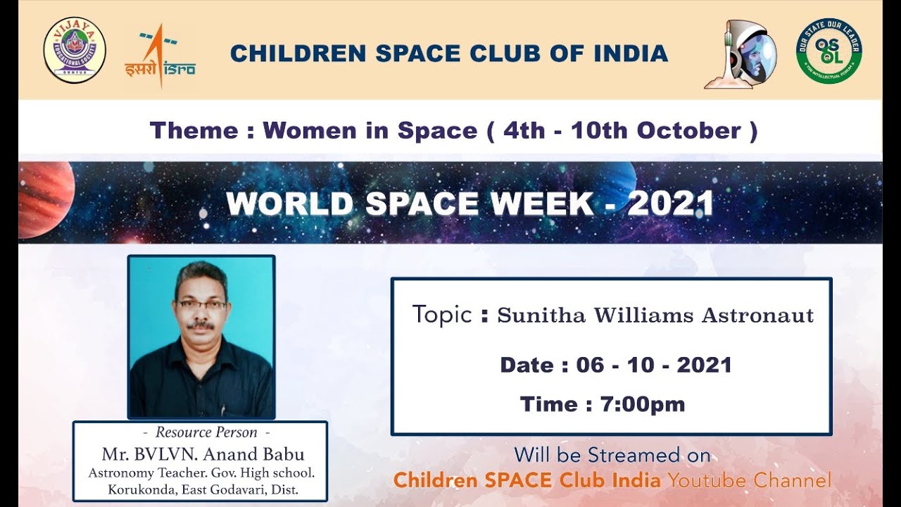WORLD SPACE WEEK CELEBRATIONS OF CHILDREN SPACE CLUB OF INDIA OCT-6TH ...