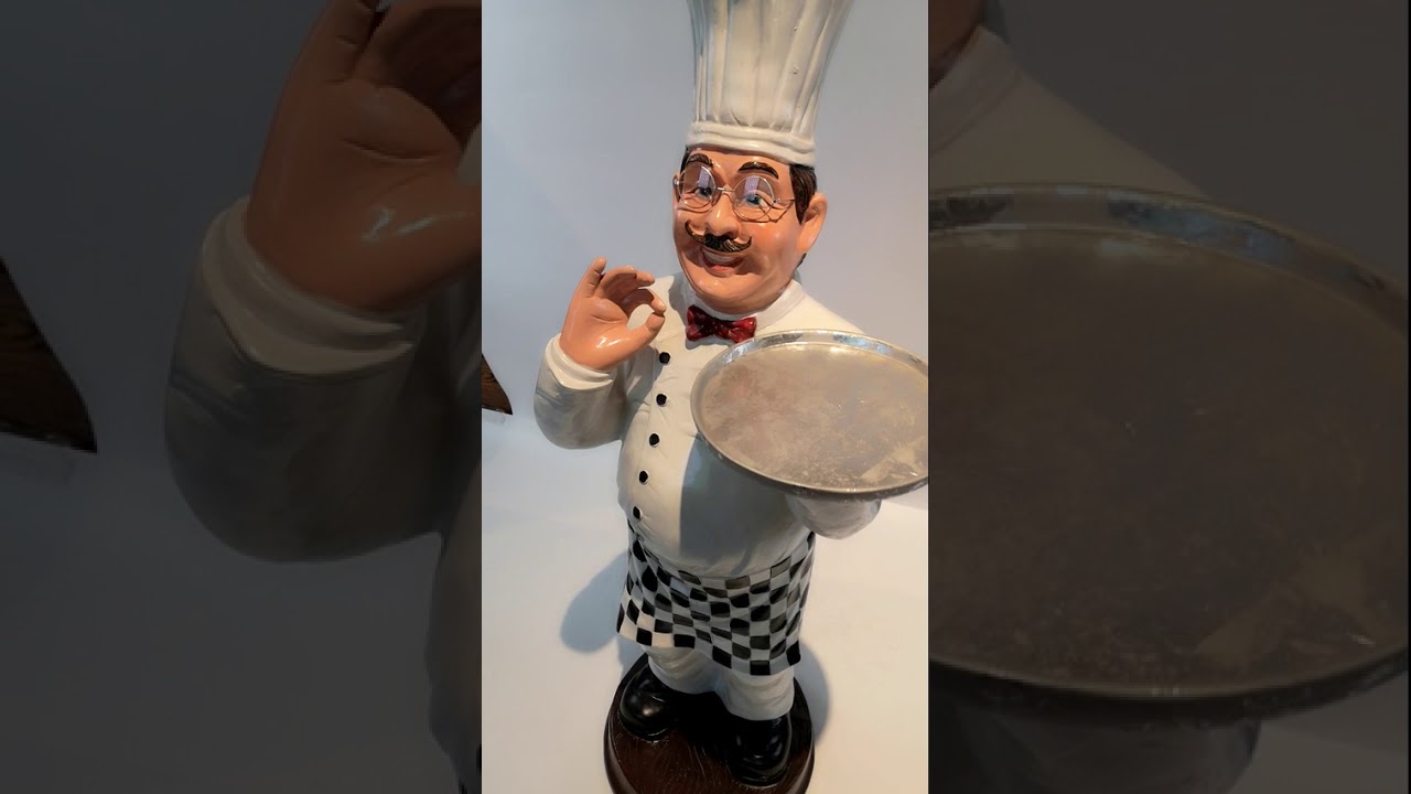 Polyresin Large Chef Statue with Tray Decoration for Restaurant Outdoor ...