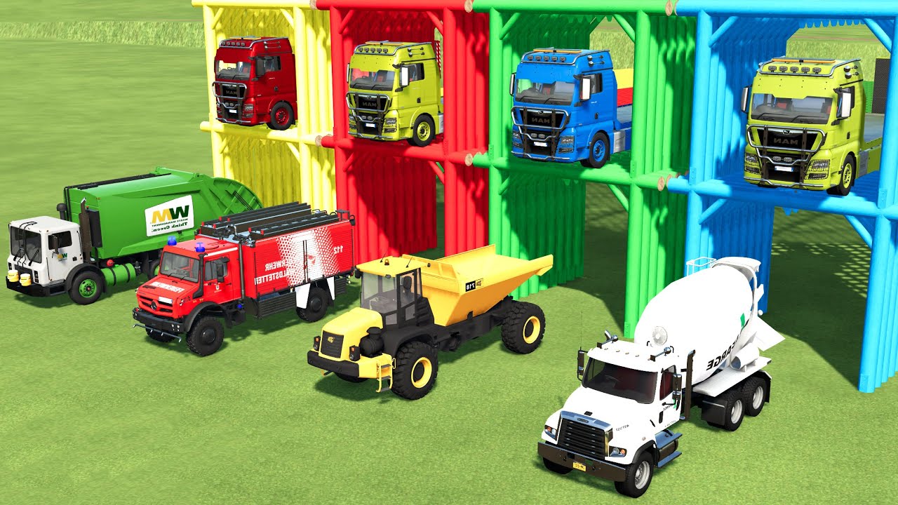 TRANSPORTING JCB DUMP TRUCK, FIRE TRUCK, MIXER TRUCK, GARBAGE TRUK TO ...