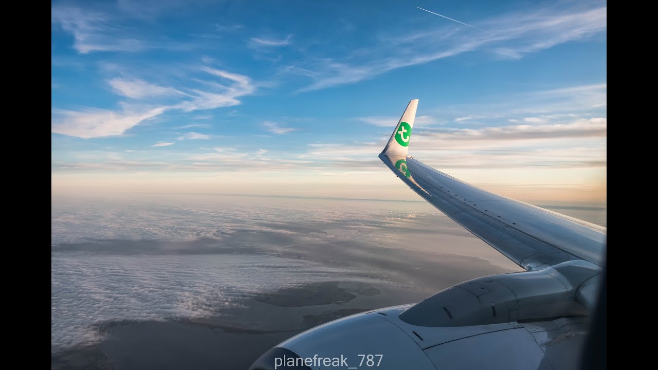 Transavia 737-800 scenic and sunset approach and landing in Amsterdam ...