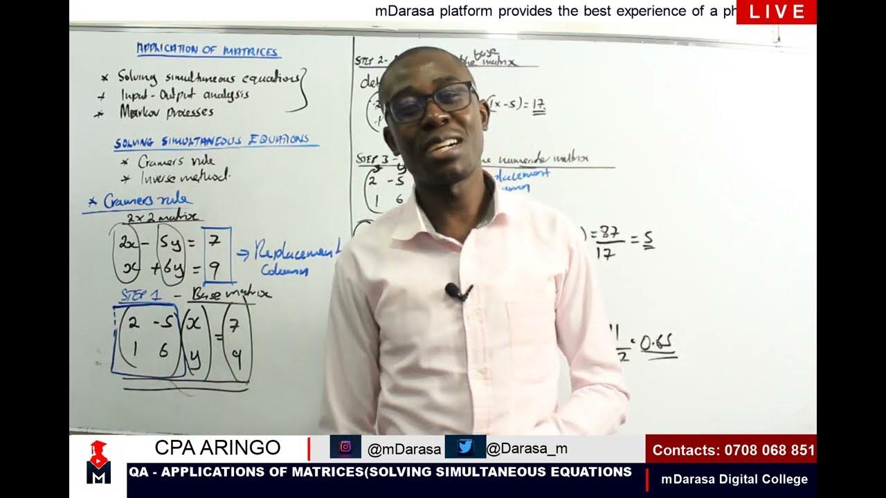 APPLICATION OF MATRICES(QA/QT) - Cramer's rule - YouTube