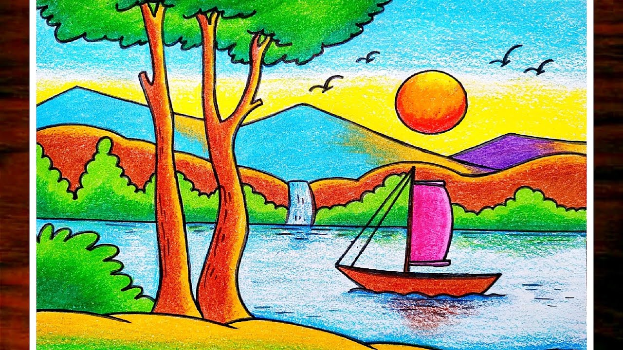 How To Draw Beautiful Landscape Scenery|Easy Nature Scenery Drawing ...