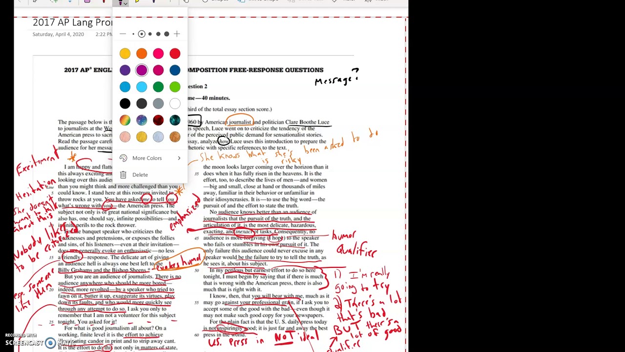 2017 Prompt AP Lang annotations part 2/2 - YouTube