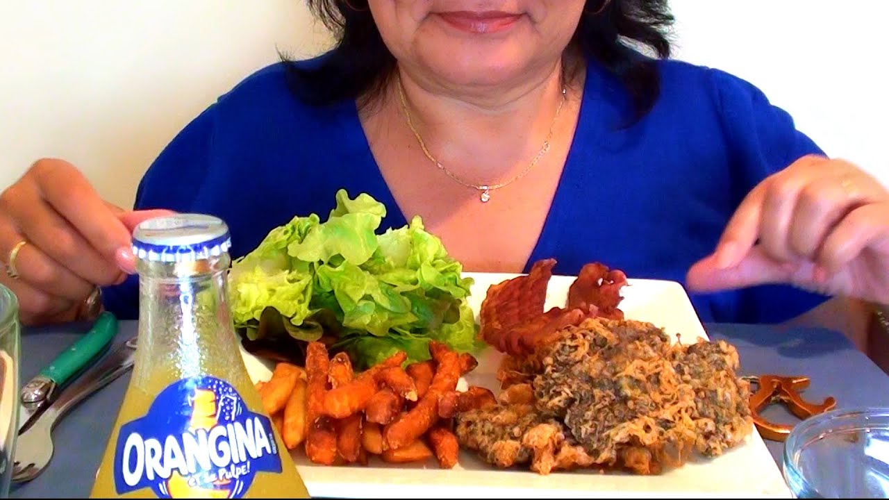EATING ASMR | BEEF CUTLETS, BACON, SWEET POTATO FRIES, SALAD | Mukbang ...