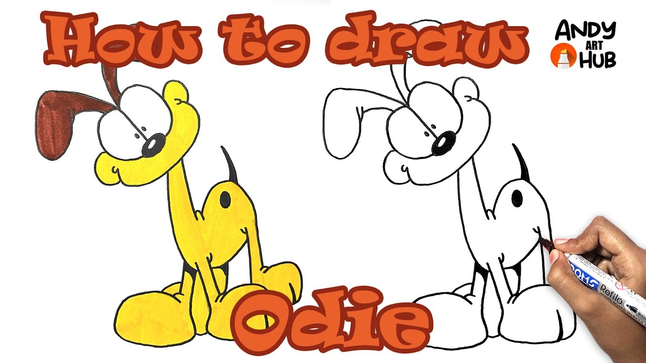 How to draw Odie from Garfield | Odie dog drawing | Dog drawing | Easy ...