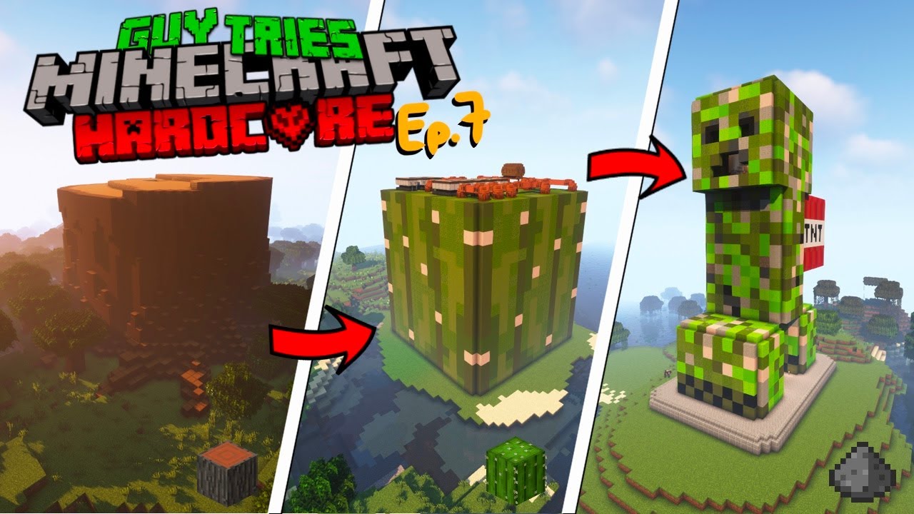 Building a GIANT TREE STUMP, CACTUS and CREEPER in Hardcore Minecraft ...