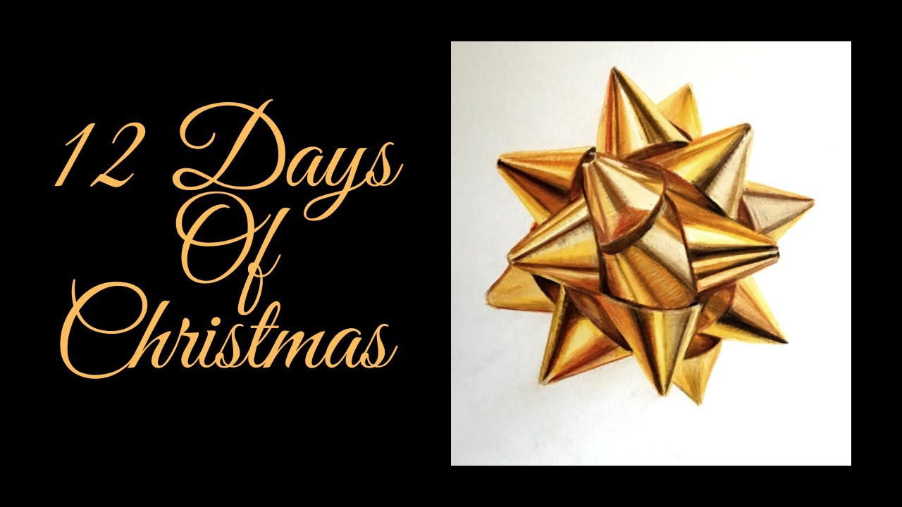 day 2 of 12 realistic colored pencil drawings| shiny gold bow - YouTube