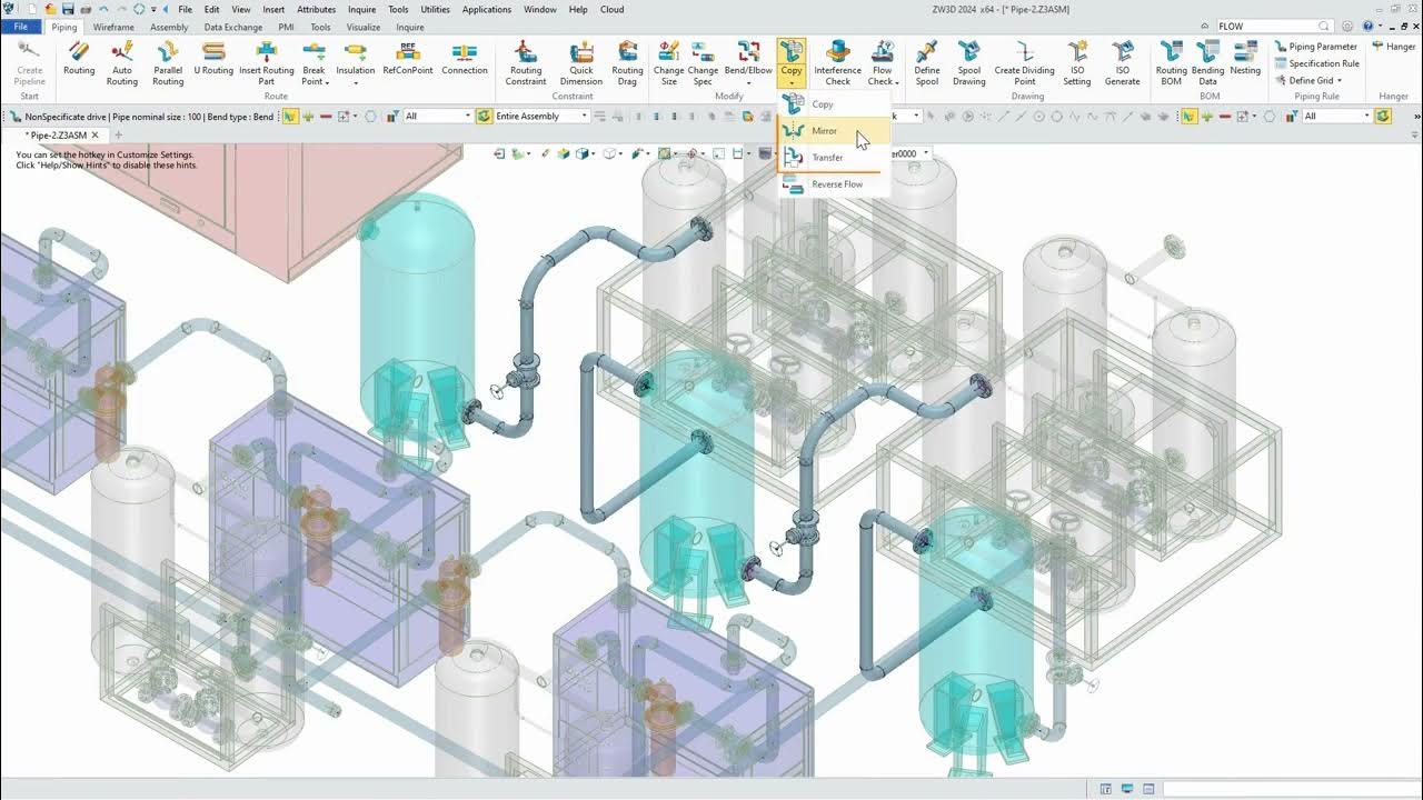 Nueva función de diseño de tuberías (Piping) en ZW3D. - YouTube