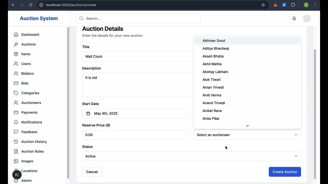 Auction Management System | BDMS Project - YouTube