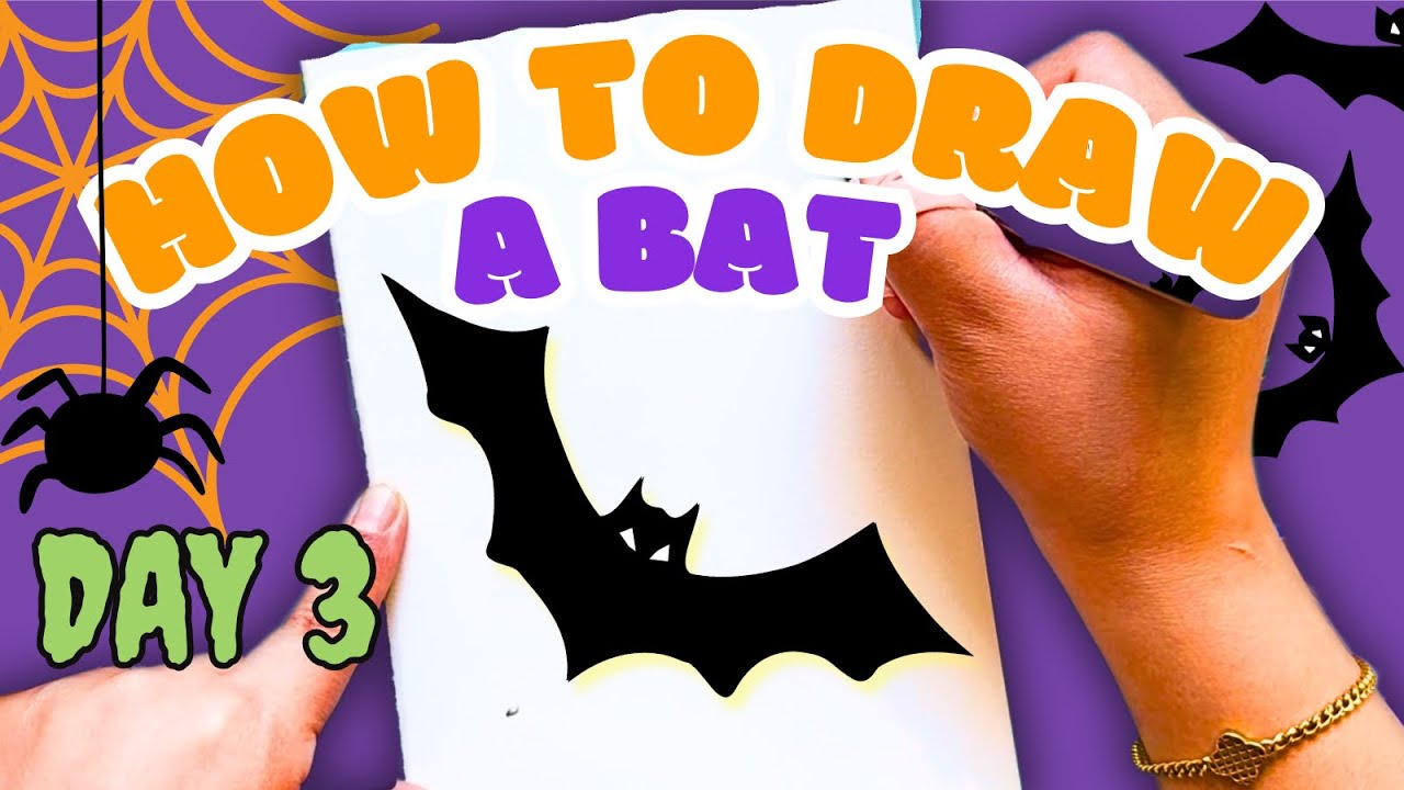 Easy Bat Drawing for Kids | Halloween Drawing Challenge Day 3 - YouTube