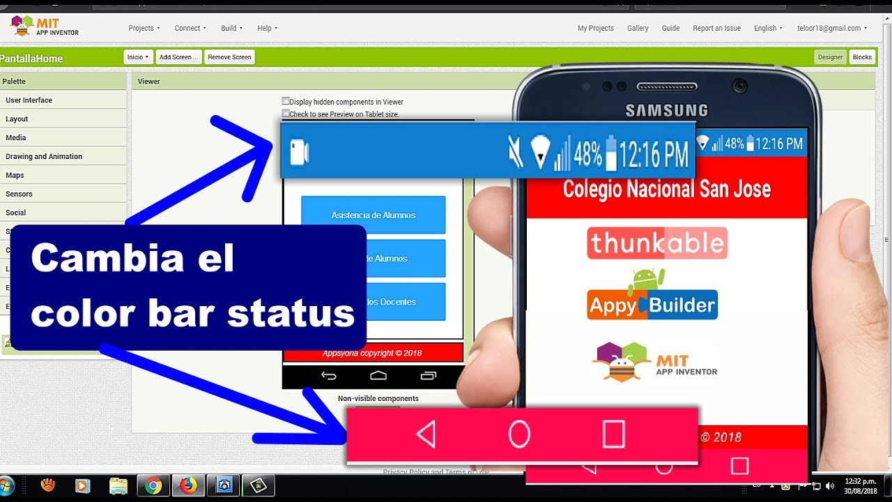 App Inventor - Como cambiar el color de bar status bar inferior - YouTube