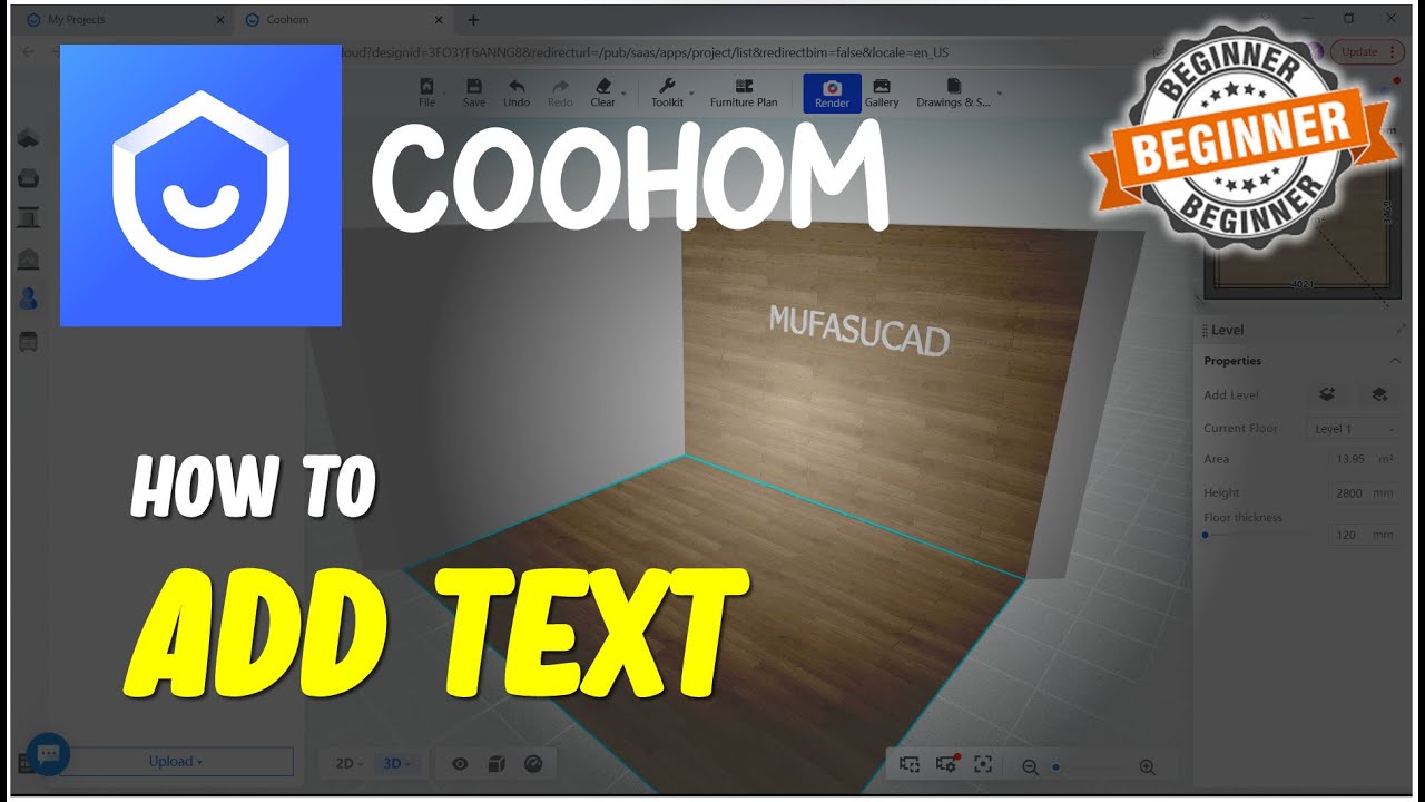 Coohom How To Add Text - YouTube