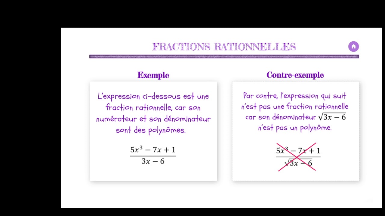 Exemple et contre-exemple de fraction rationnelle - YouTube