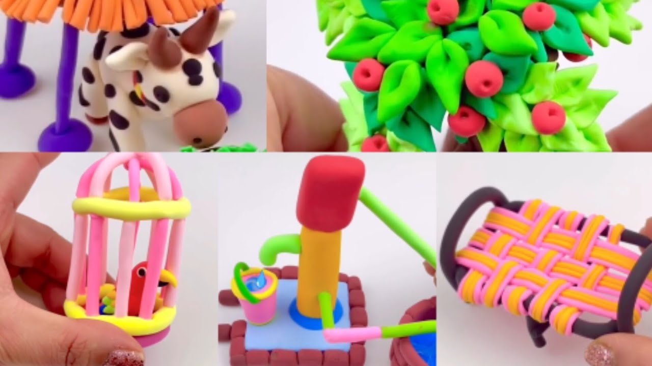 Diy miniature clay house, tree,bird,plant and cow etc - YouTube