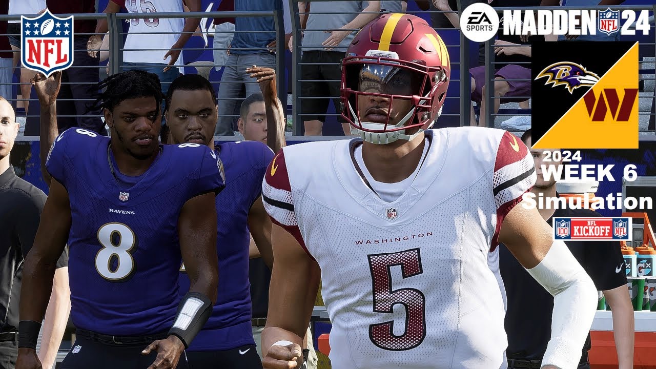 Madden 24 Commanders vs Ravens Week 6 Sim 2024 Full 15 Minute Quarters ...