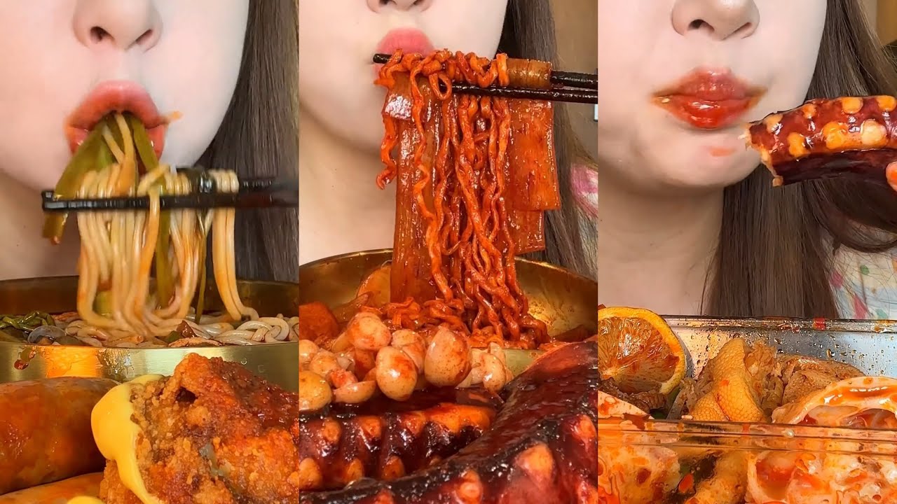 Asmr Mukbang | Spicy Noodles 🍜, Octopus 🐙 , Chicken 🍗 - Niuniu_0211 (Douyin) - YouTube