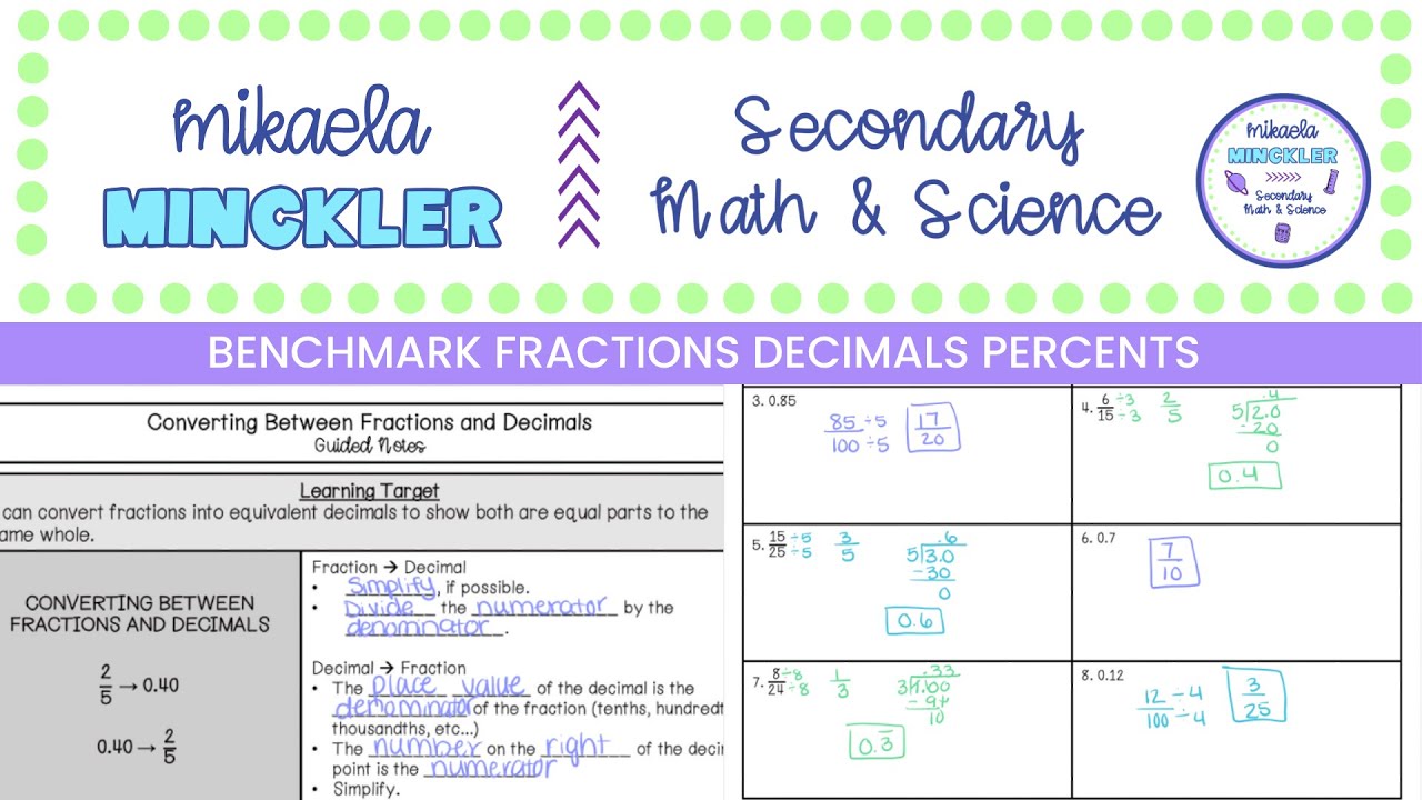 Benchmark Fractions, Decimals, and Percents Guided Notes | 6th Grade ...
