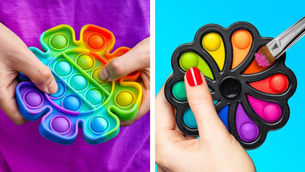 RAINBOW FIDGET TOYS COMPILATION || Colorful And Useful Pop It Crafts ...