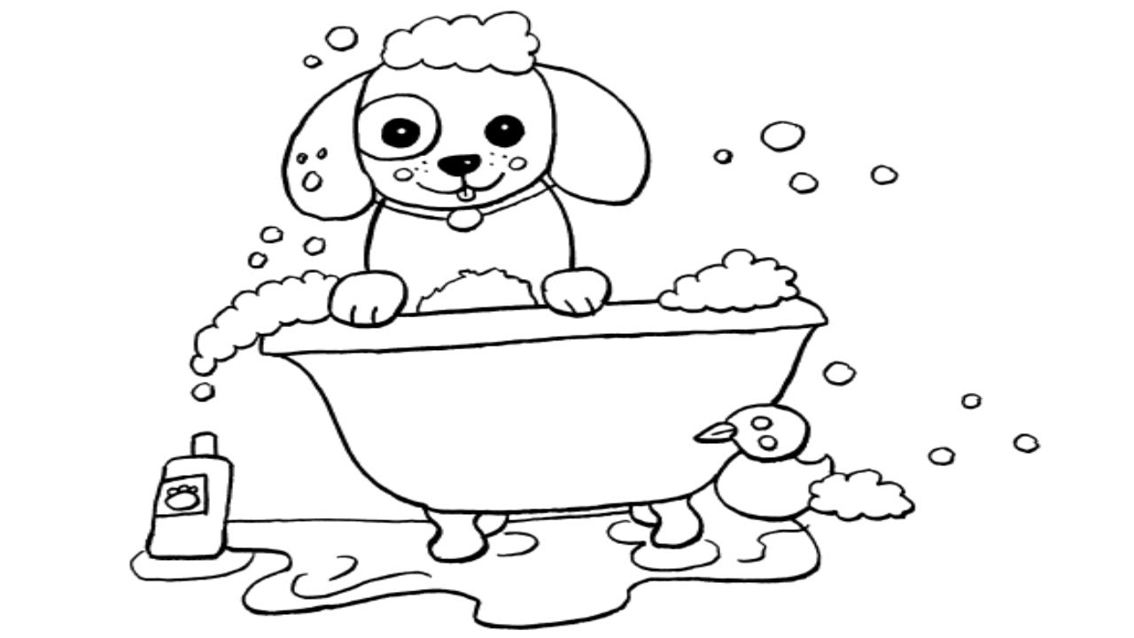 How to Draw Very Cute Puppy in Washing Tub Easy Step by Step - Draw Dog ...