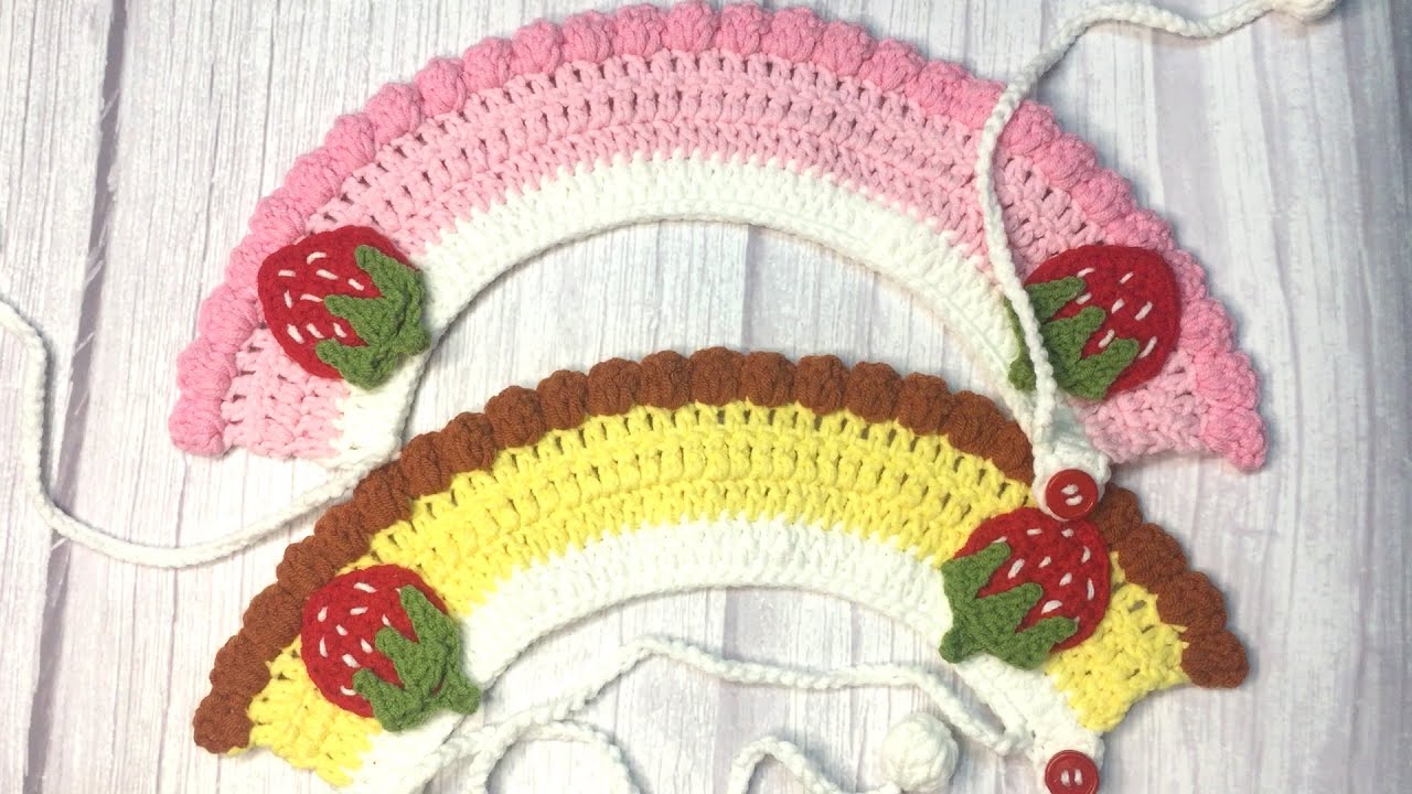 #13 strawberry pet collar crochet tutorial crochet pattern - YouTube