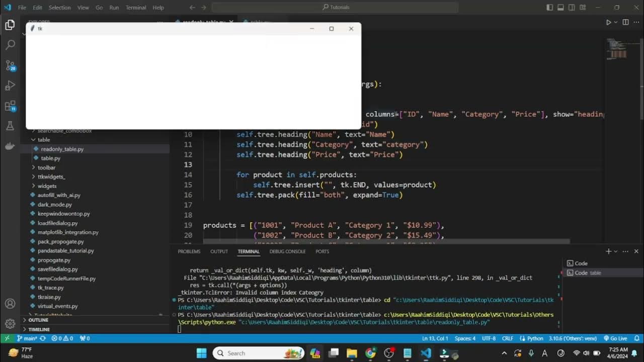 Creating Tables in Tkinter using the Treeview Widget - YouTube