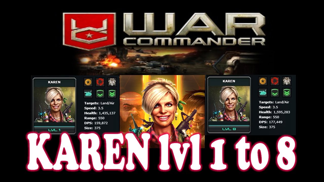 War Commander: KAREN - Upgrade lvl 1 to 8 comparison - YouTube