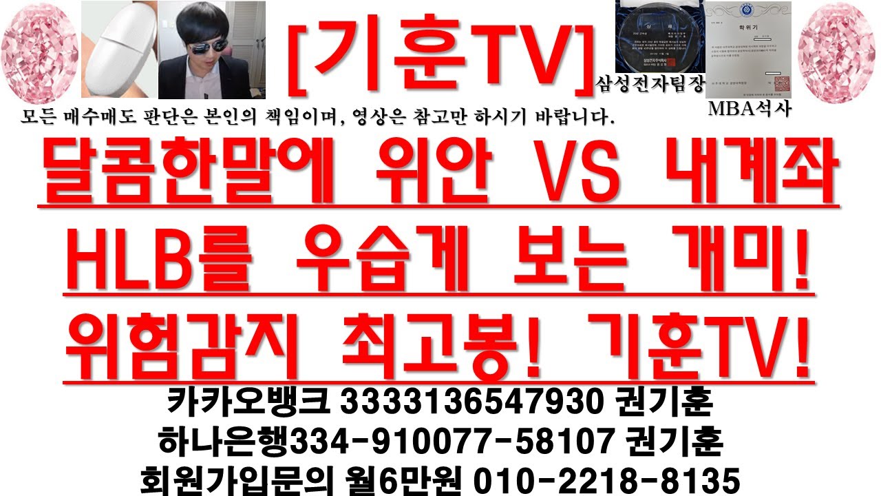 [주식투자]HLB(달콤한말에 위안 VS 내계좌/HLB를 우습게 보는 개미!/위험감지 최고봉! 기훈TV!) - YouTube