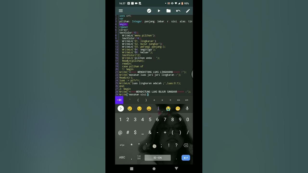 N-IDE PASCAL || cara menghitung luas lingkaran, bujur sangkar, persegi panjang dan segitiga ...