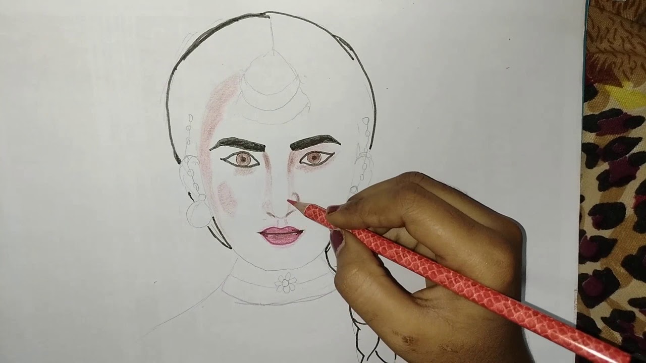 Easy way to draw Indian girl face - YouTube
