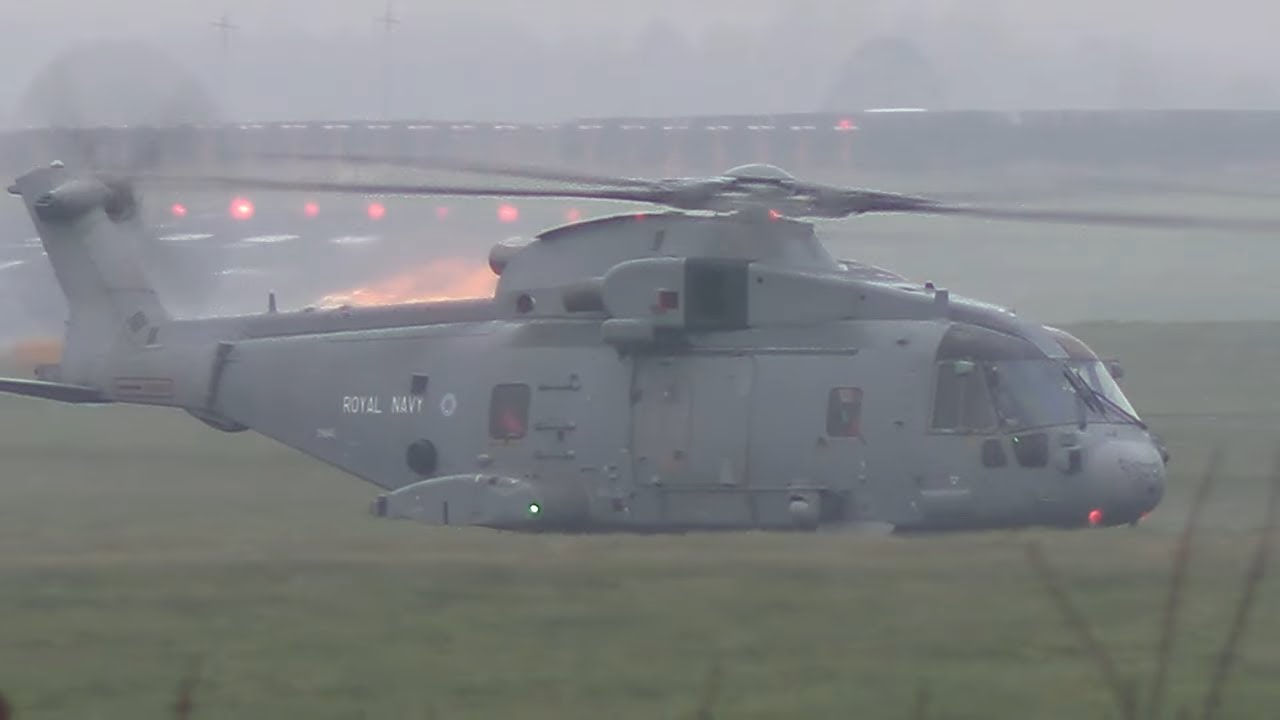 Royal Navy Merlin helicopter arriving and departing Newcastle ...